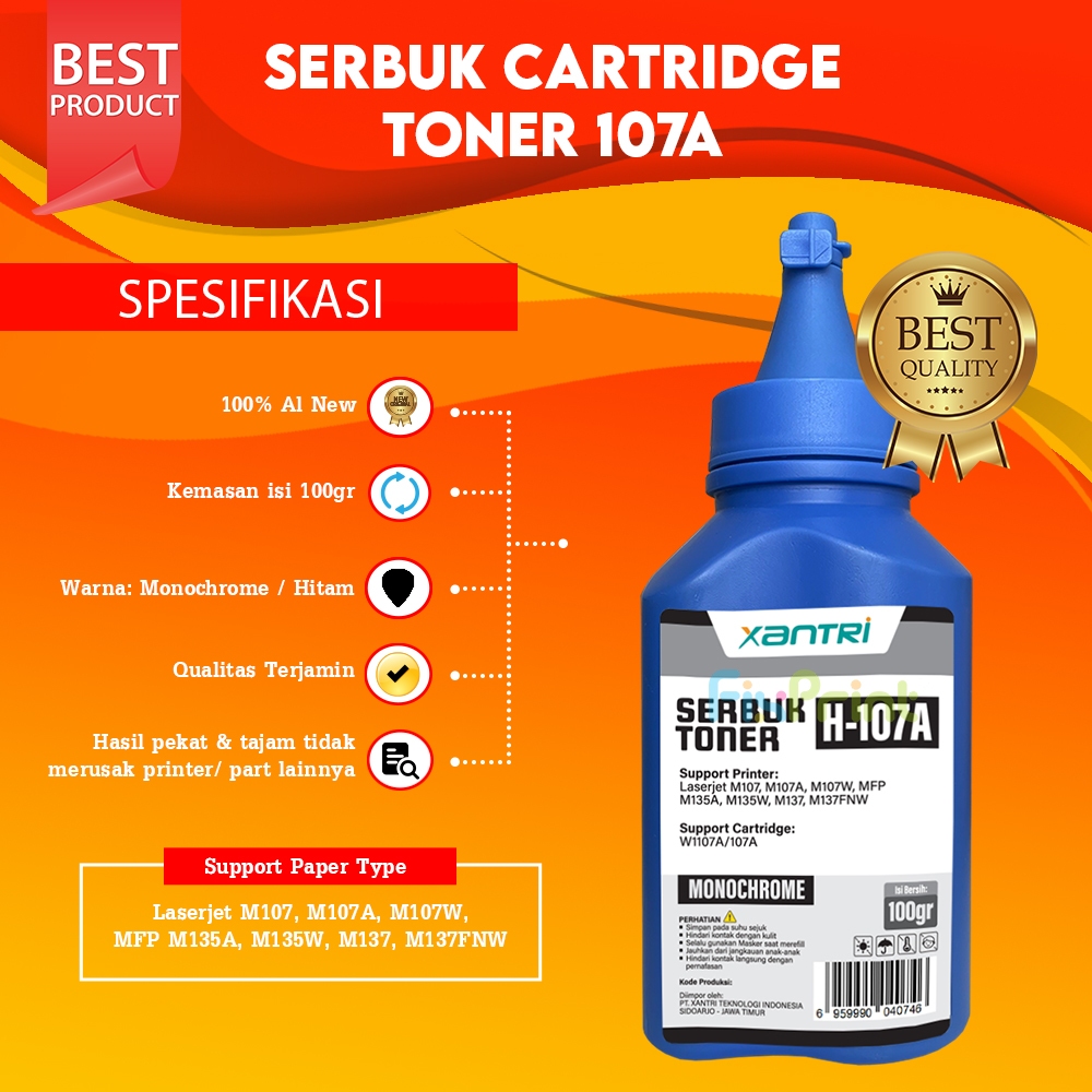 Jual Serbuk Toner Cartridge 107A W1107A Bubuk 1x Refill Printer ...