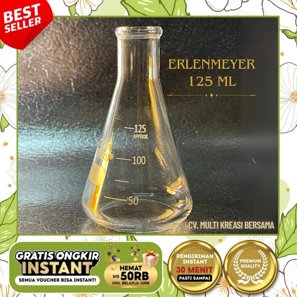 Jual ERLENMEYER PYREX 125 ML/ CONICAL FLASK/ LABU ERLENMEYER (MEREK ...