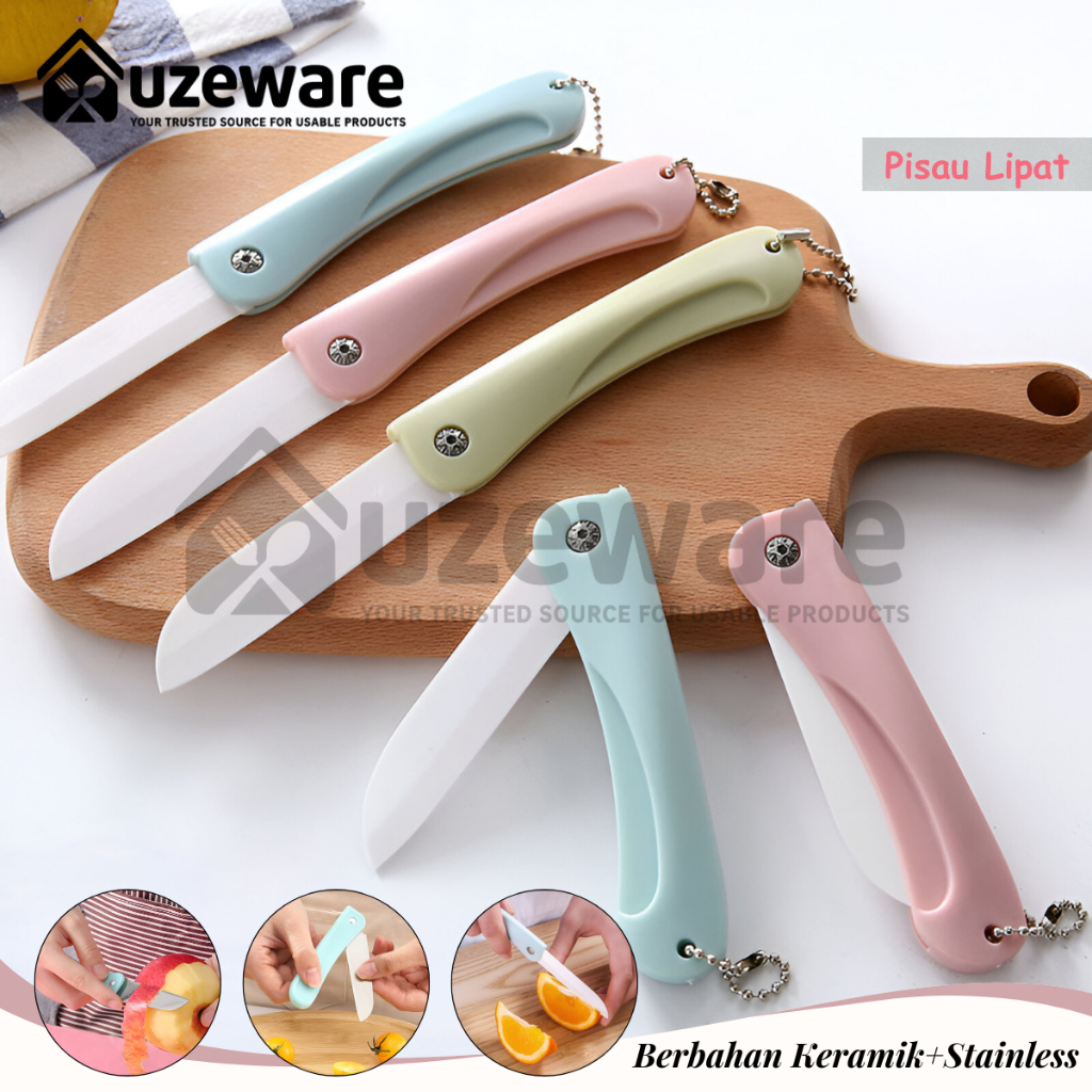 Jual Uzeware Pisau Buah Lipat Keramik Gagang Plastik / Pisau Portable ...