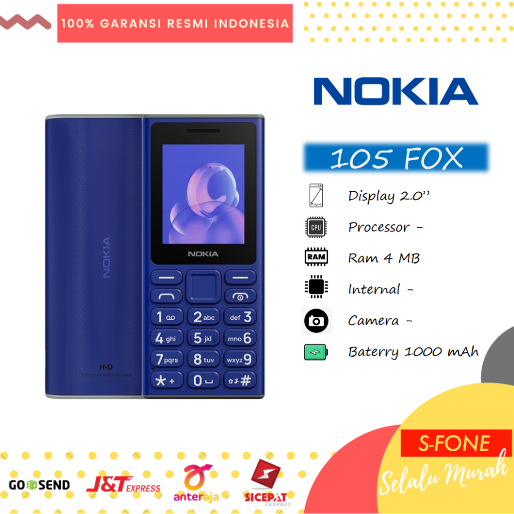 Jual Nokia 105 LEDA 2023 / 105 FOX 2024 Garansi Resmi HMD INDONESIA | Shopee Indonesia