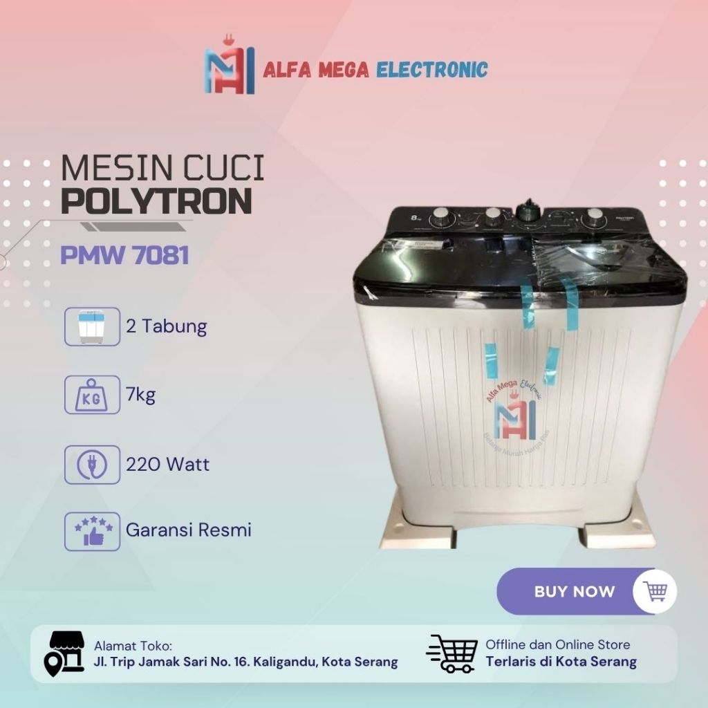 Jual Mesin Cuci 2 Tabung Polytron (7Kg PWM-7081) (8kg 8081) (9kg 9081) (10kg 1081) | Shopee ...
