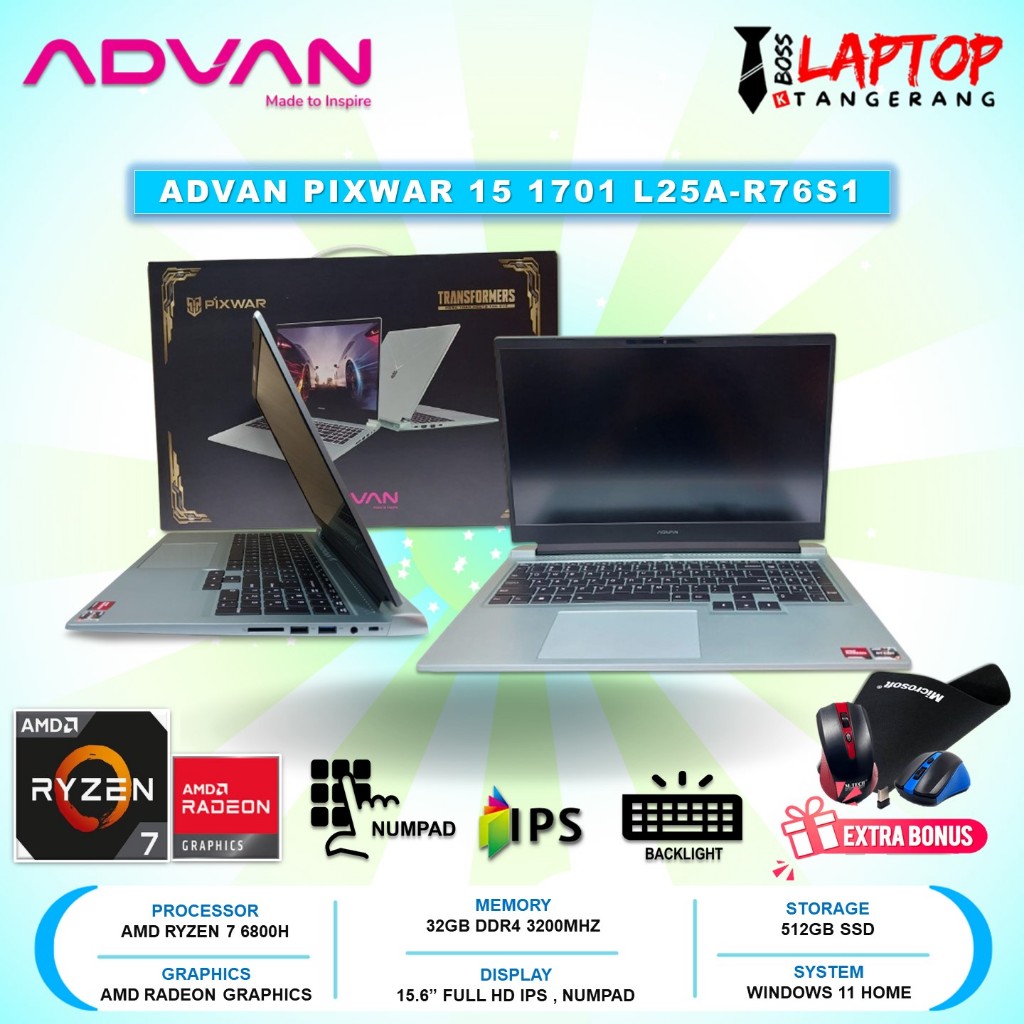 Jual Laptop Gamning Advan Pixwar 15 1701 L25A-R76S1 Amd Ryzen 7 6800H ...