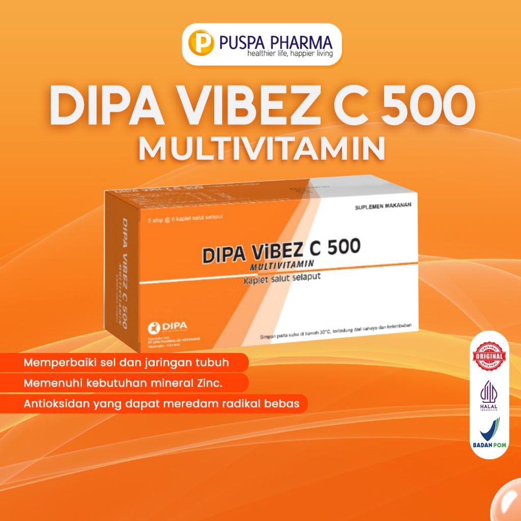 Jual Vibez C 500 Dus - Multivitamin, Calcium & Zinc - Isi 5 strip @ 6 Caplet (30 Caplet ...