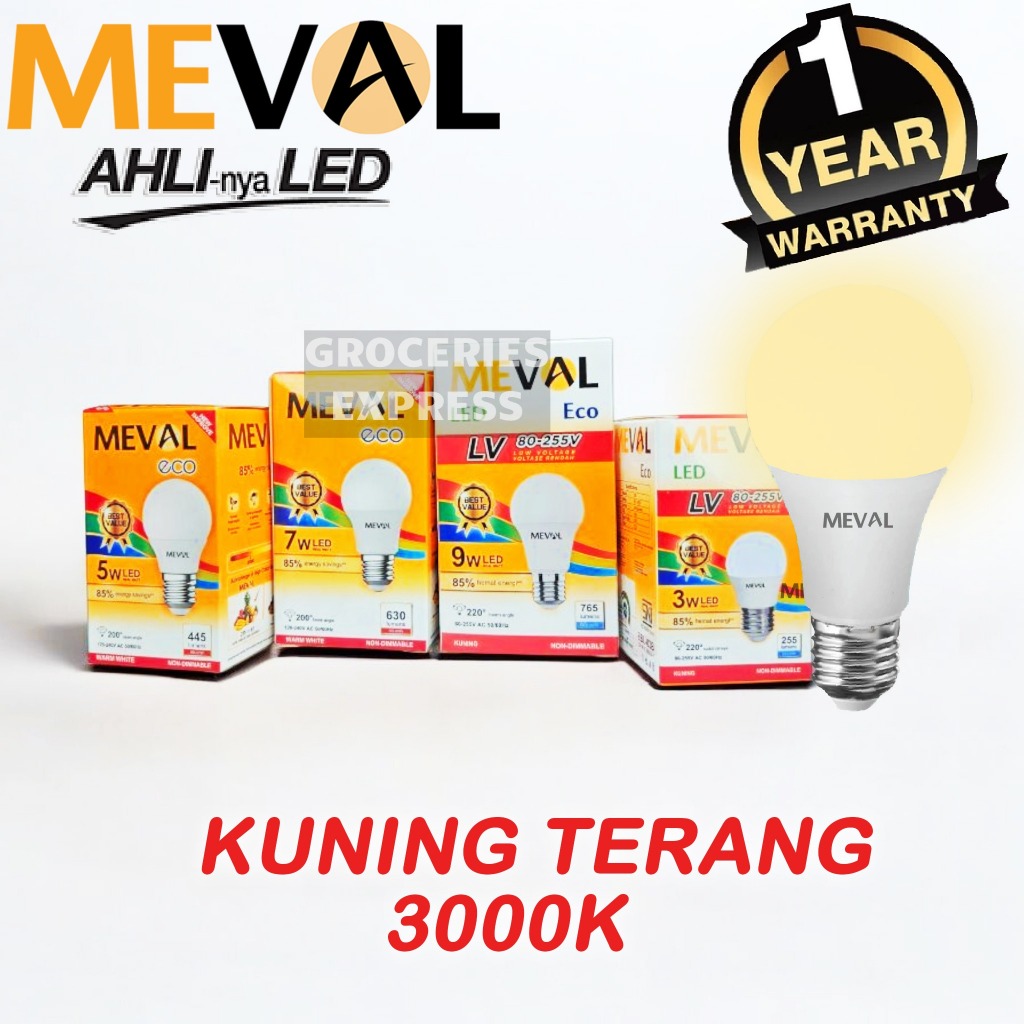 Jual MEVAL Lampu Bohlam LED Bulb ECO 3W 5W 7W 9W Kuning Warm White | Shopee Indonesia