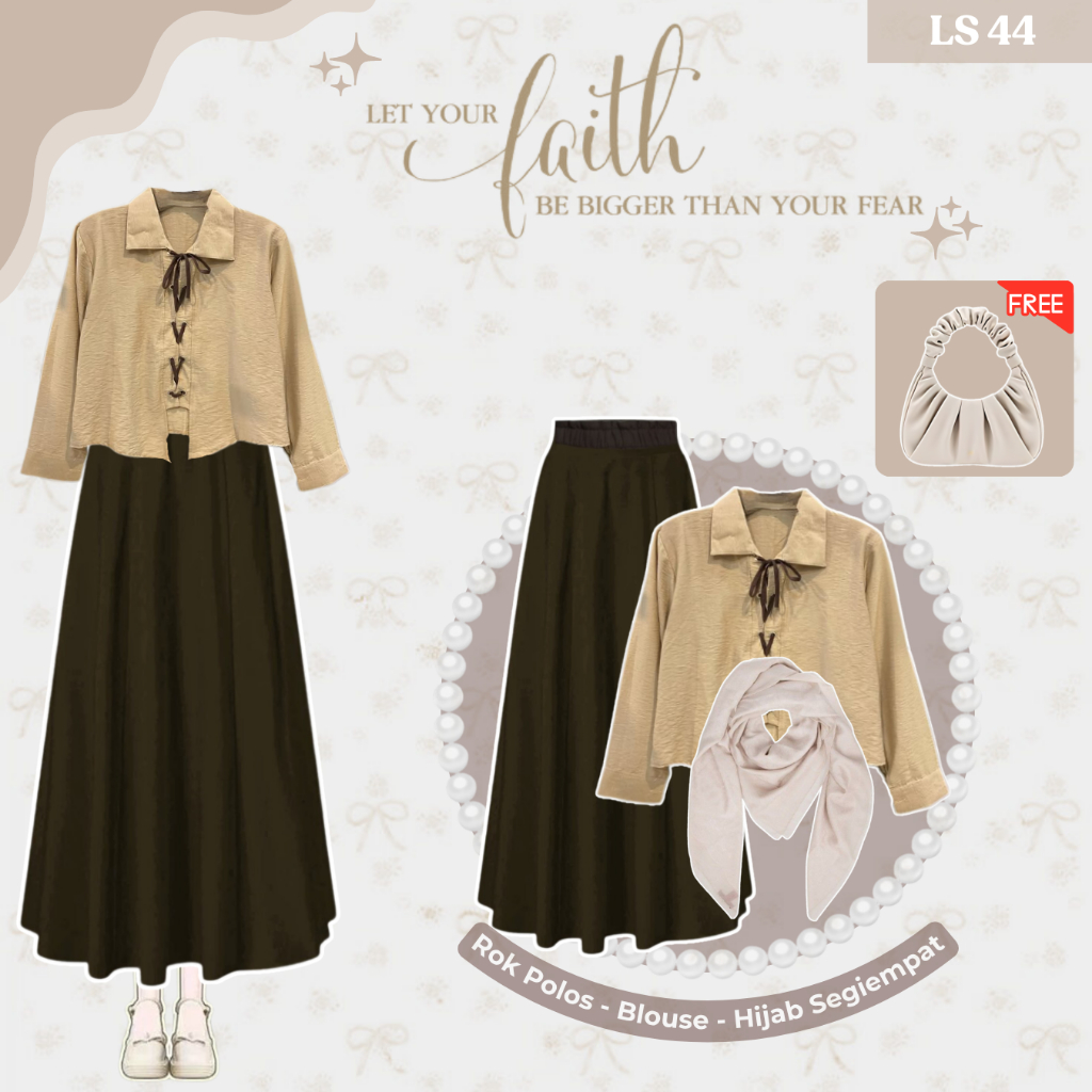 Jual 3in1 Set Korean Style (Fara Blouse Katun Cream, Rok Mayung Hyget ...