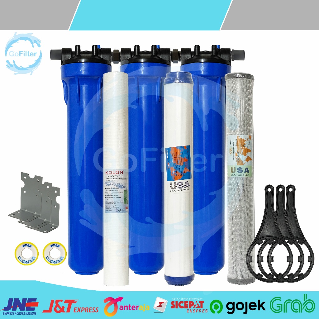 Jual PAKET FILTER AIR LEDENG PAM SUMUR 3 TAHAP HOUSING 20” BLUE SEDIMEN ...