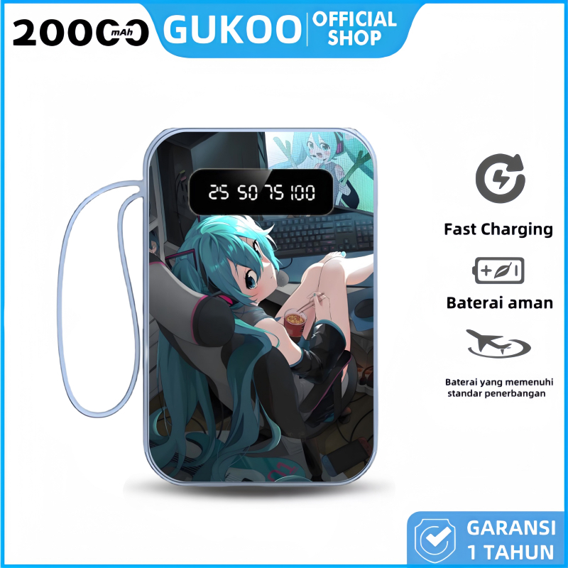 Jual GUKOO Power Bank 20000mAh Fast Charge - 4 Kabel Kartun + Kartu Ucapan Premium (Cocok untuk ...