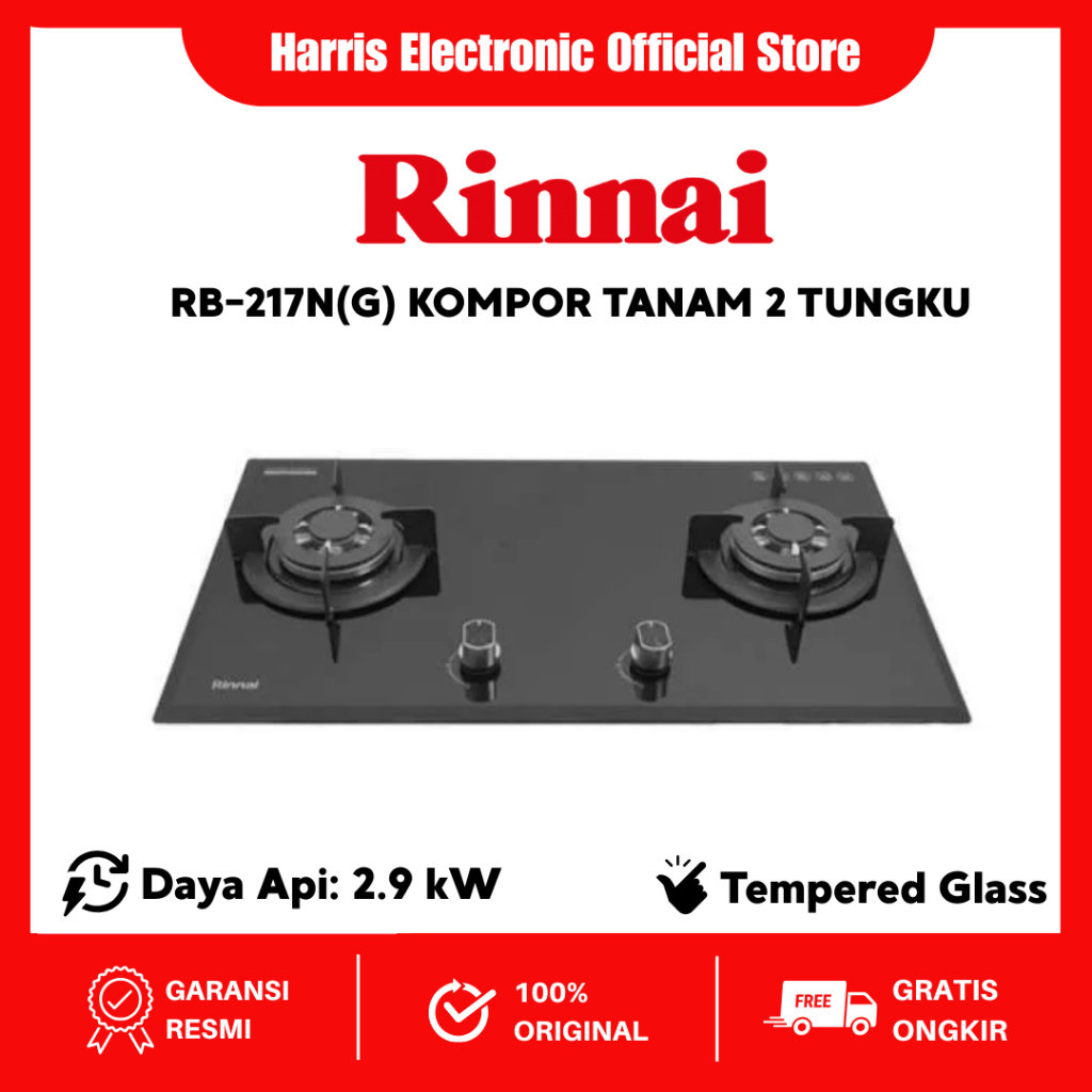 Jual Kompor Gas Rinnai RB-217N(G) Kompor tanam 2 tungku | Shopee Indonesia