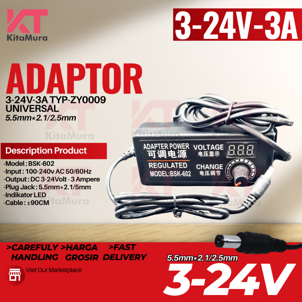 Jual Adjustable Adaptor 3-24V DC 2A Power Supply With Display Voltmeter | Shopee Indonesia