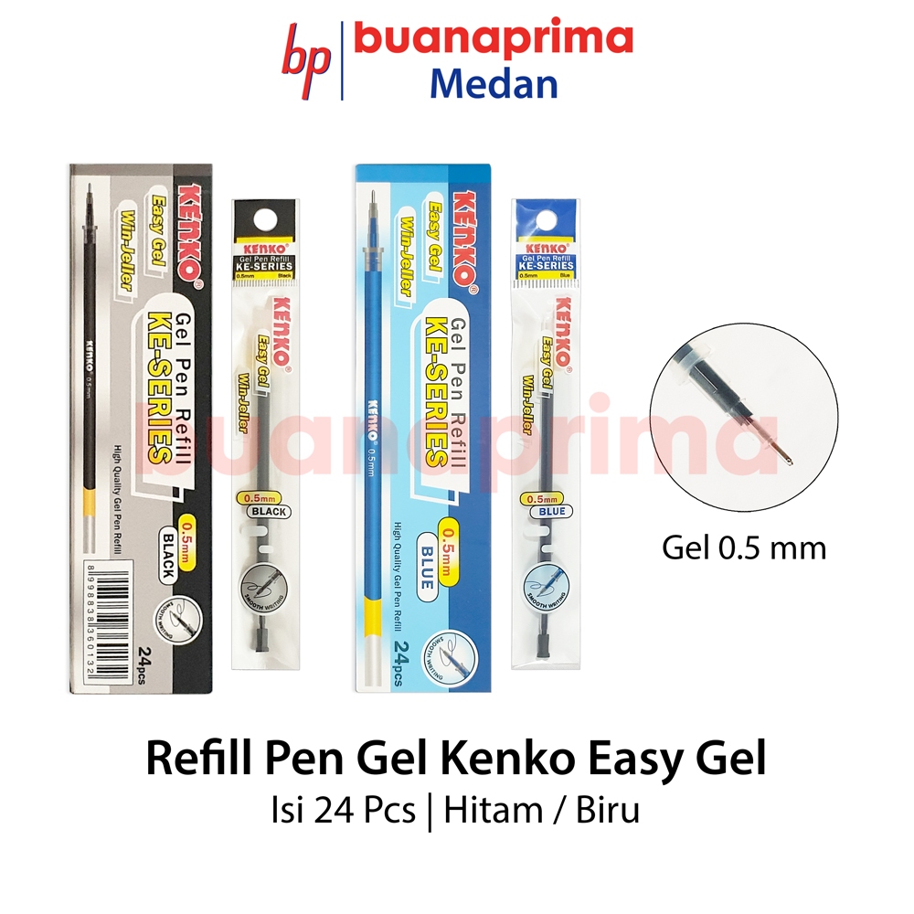 Jual REFILL Pen KENKO EASY GEL 1 Box isi 24 pcs Hitam Biru Isi Ulang ...