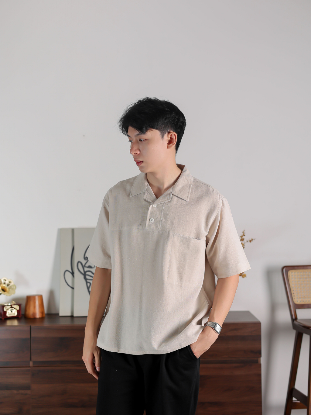 Jual Harven Kemeja Katun Linen Open Collar | Shopee Indonesia