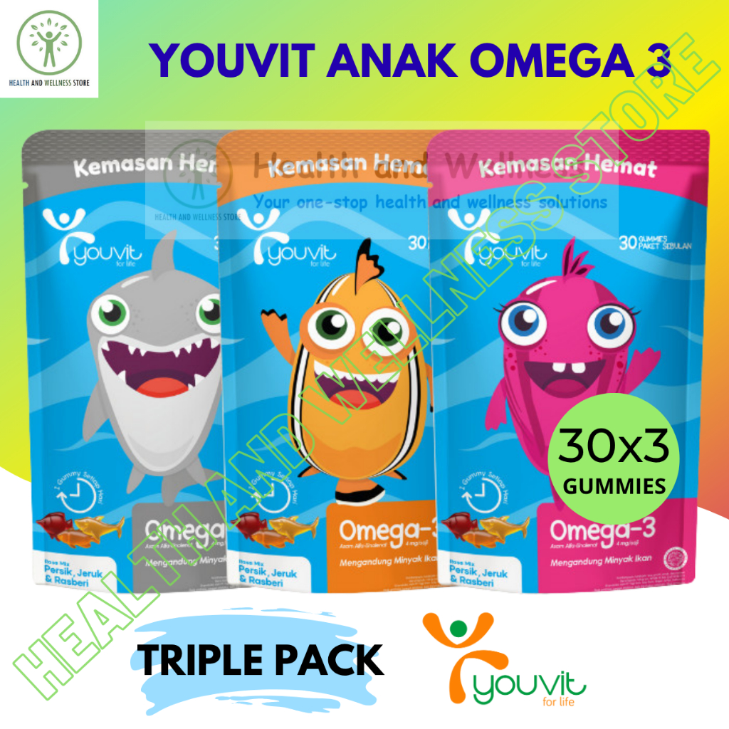 Jual Youvit Omega 3 Anak 30 Gummies Omega-3 Minyak Ikan Triple Pack ...