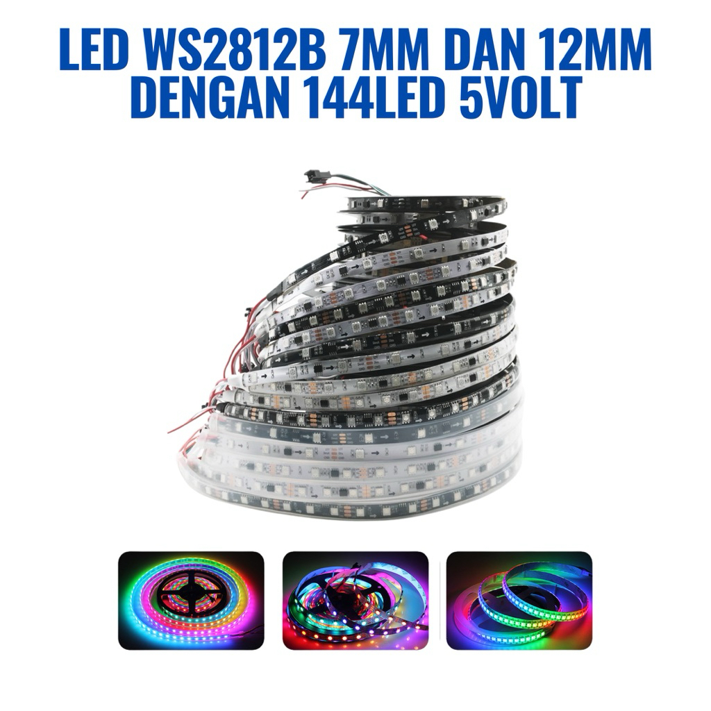 Jual LED Strip WS2812B 5V 144 LED/m RGB Smart Digital 7mm dan 12mm ...
