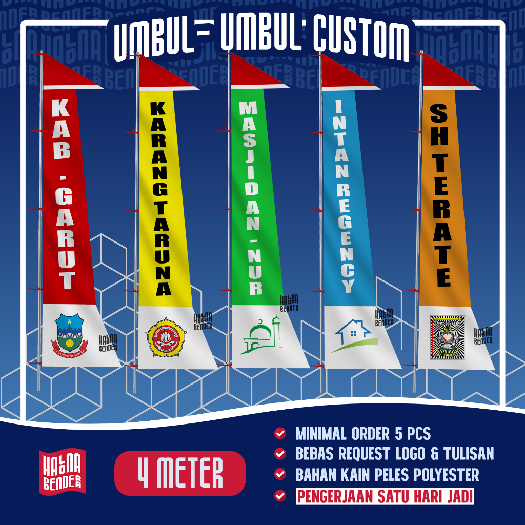 Jual UMBUL UMBUL CUSTOM 4 METER LOGO/TULISAN/WARNA BEBAS REQUEST SESUAI ...