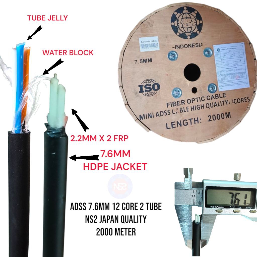 Jual kabel fo adss 12 core tube jelly 2km NS2 high quality / kabel adss ...