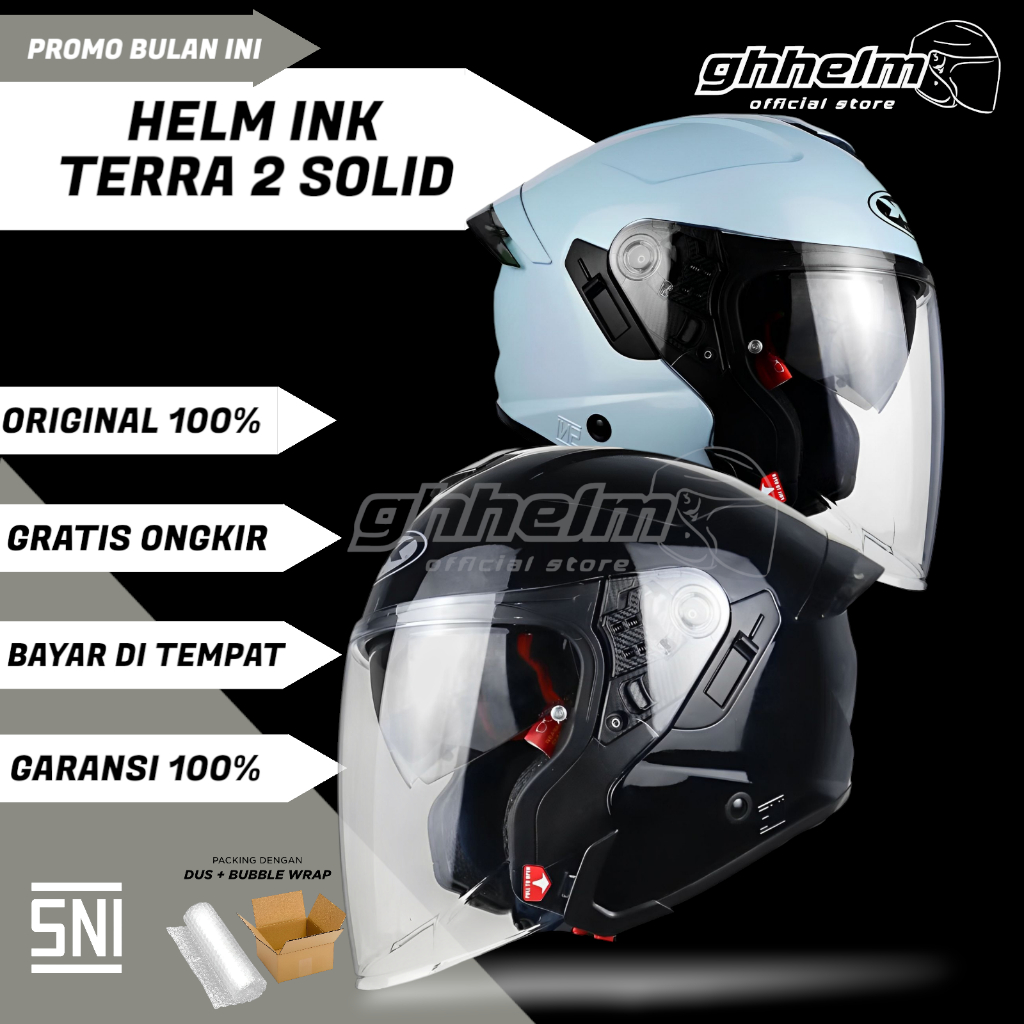 Jual HELM INK TERRA 2 SOLID ORIGINAL HELM HALF FACE DOUBLE VISOR SNI ...