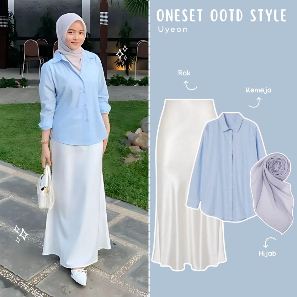 Jual Uyeon Outfit Set Setelan Wanita Elegan ( Kemeja, Rok, Hijab ) One ...