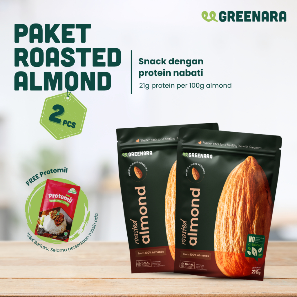 Jual Bundle 2 pc Greenara Natural Roasted Almond 210g / Snack Sehat ...