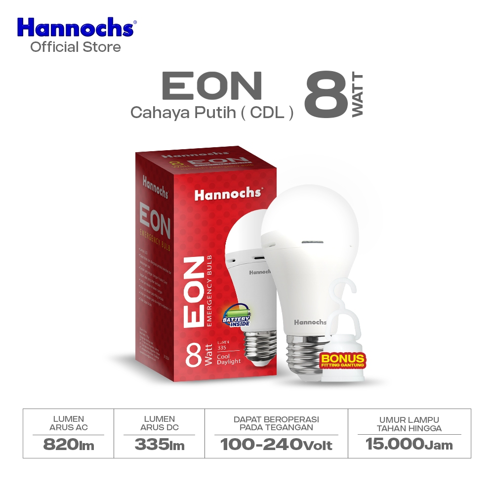 Jual Hannochs Lampu Emergency Bohlam LED EON 8W Cahaya Putih | Shopee ...