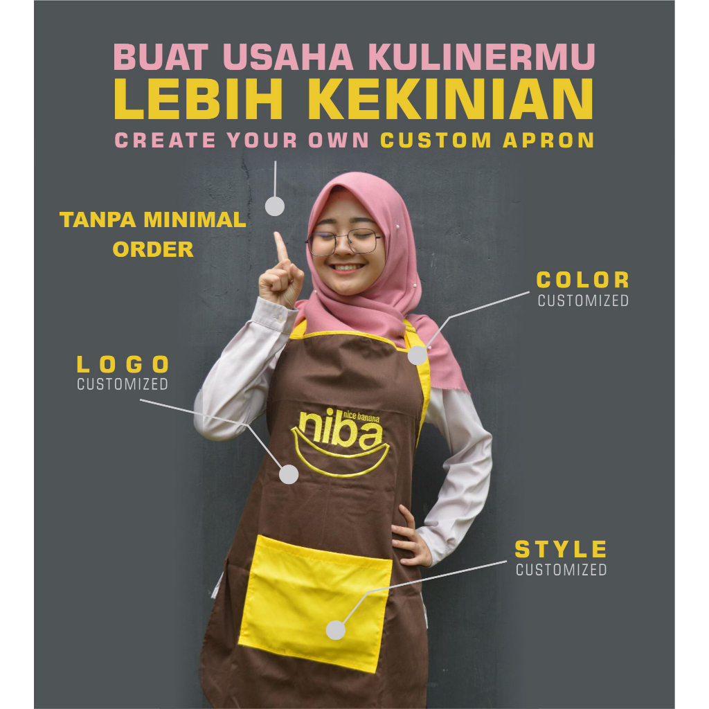 Jual Apron Kitchen | Apron Barista Celemek Custom Bordir Logo Bahan ...