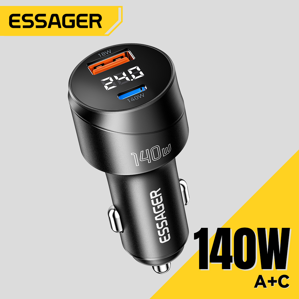Jual ESSAGER Charger Mobil 140W Dual Port ype-C 140W + USB-A 18W Fast ...