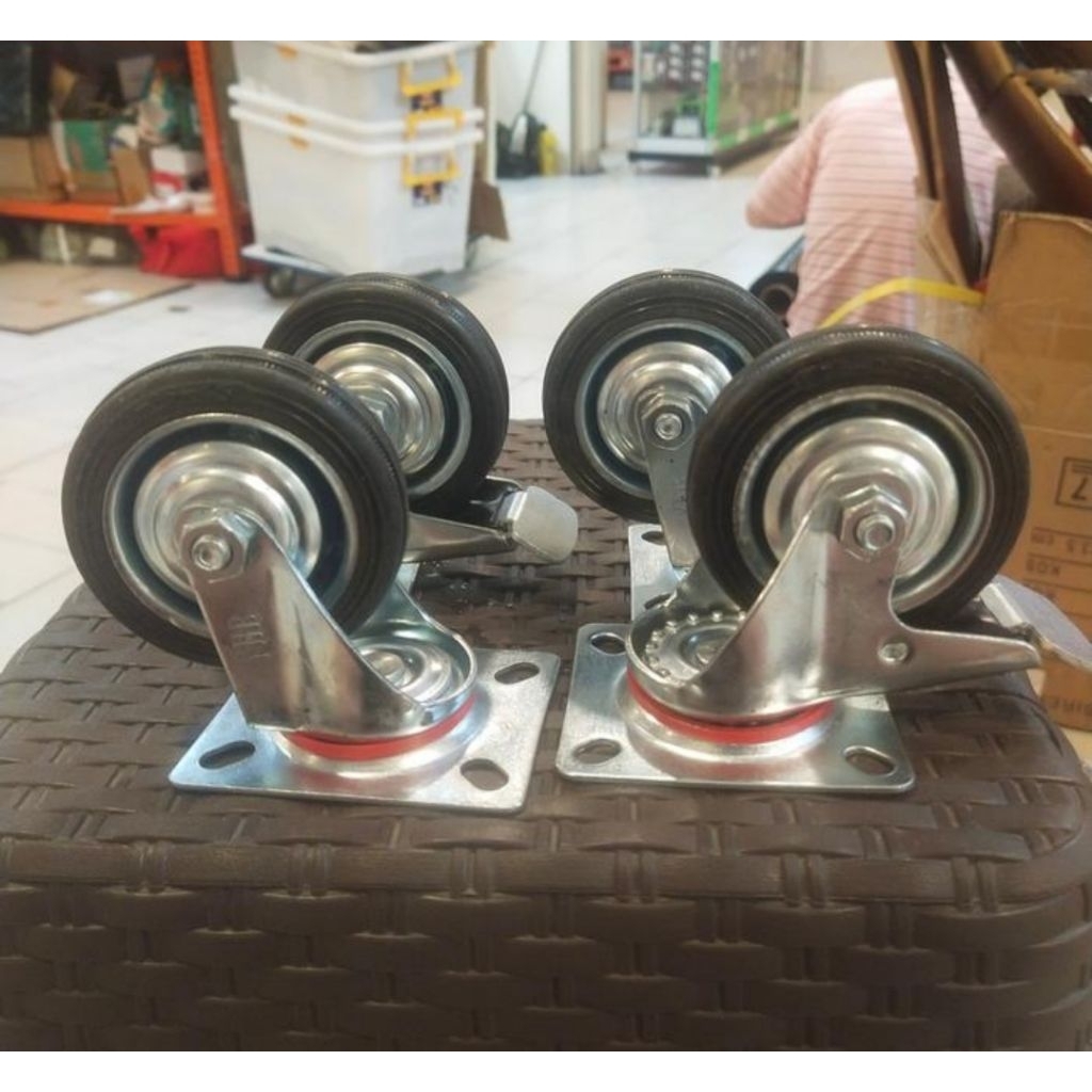 Jual Roda karet 3 inch / Roda Troley / Roda Castor Sets ( 2 hidup+ 2 hidup Rem ) | Shopee Indonesia