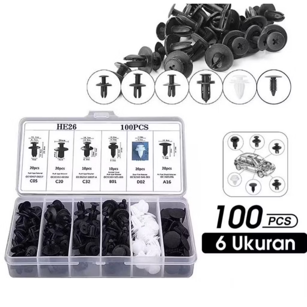 Jual KA (100PCS) Baut Rivet Mobil/Universal Klip Bumper Baut Body ...
