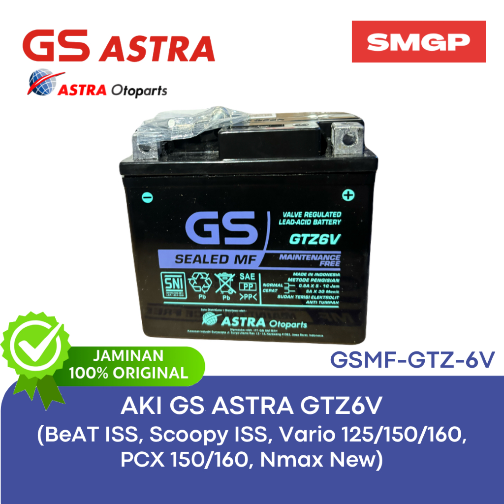 Jual AKI MOTOR GS ASTRA GTZ6V Vario 125 / 150 PCX Nmax New Beat Scoopy ...