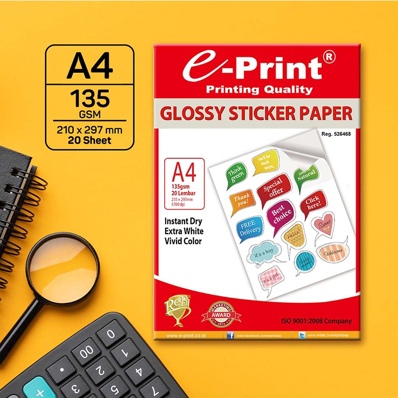 Jual Kertas Foto Stiker Glossy Photo Paper A4 135gsm 20lembar e-Print ...