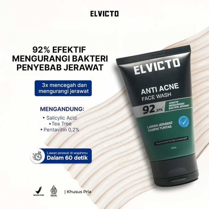 Jual PROMO ELVICTO ANTI ACNE FACE WASH 100ml / Facial Wash Pria untuk Kulit Berjerawat / Sabun ...