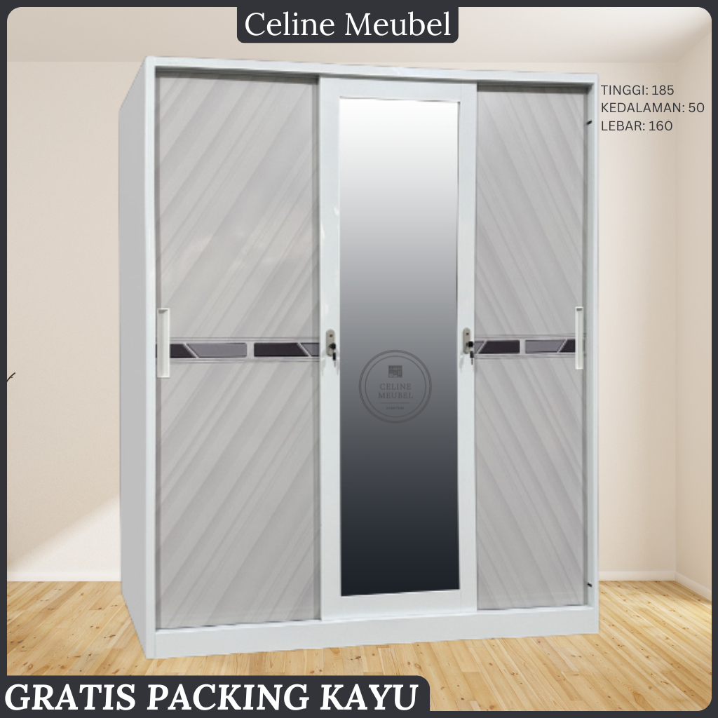Jual XR.NEW Lemari Baju Besi Sliding - Lemari Baju 3 Pintu - Lemari Baju Besi - Lemari sliding ...