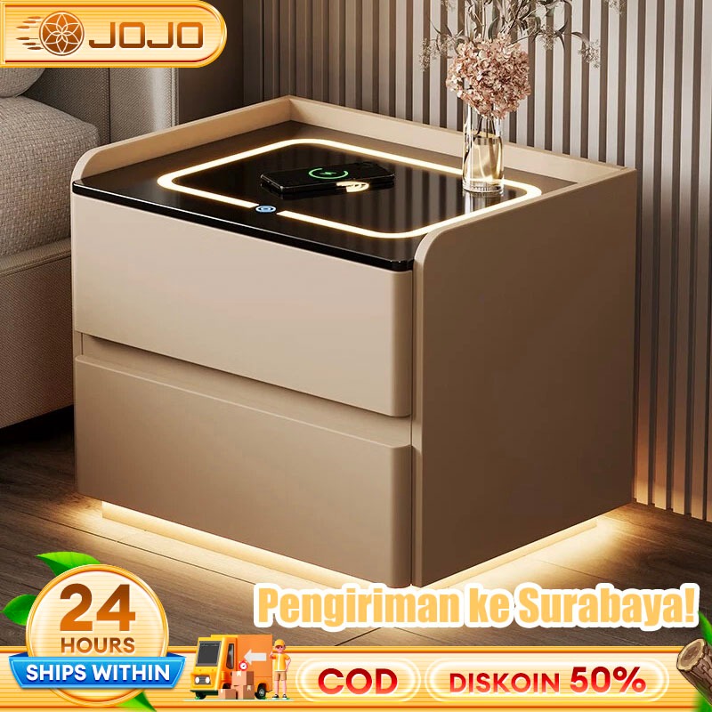 Jual Jojo Meja LED dengan Pintu Meja Nakas Meja Samping Pintar Charging ...