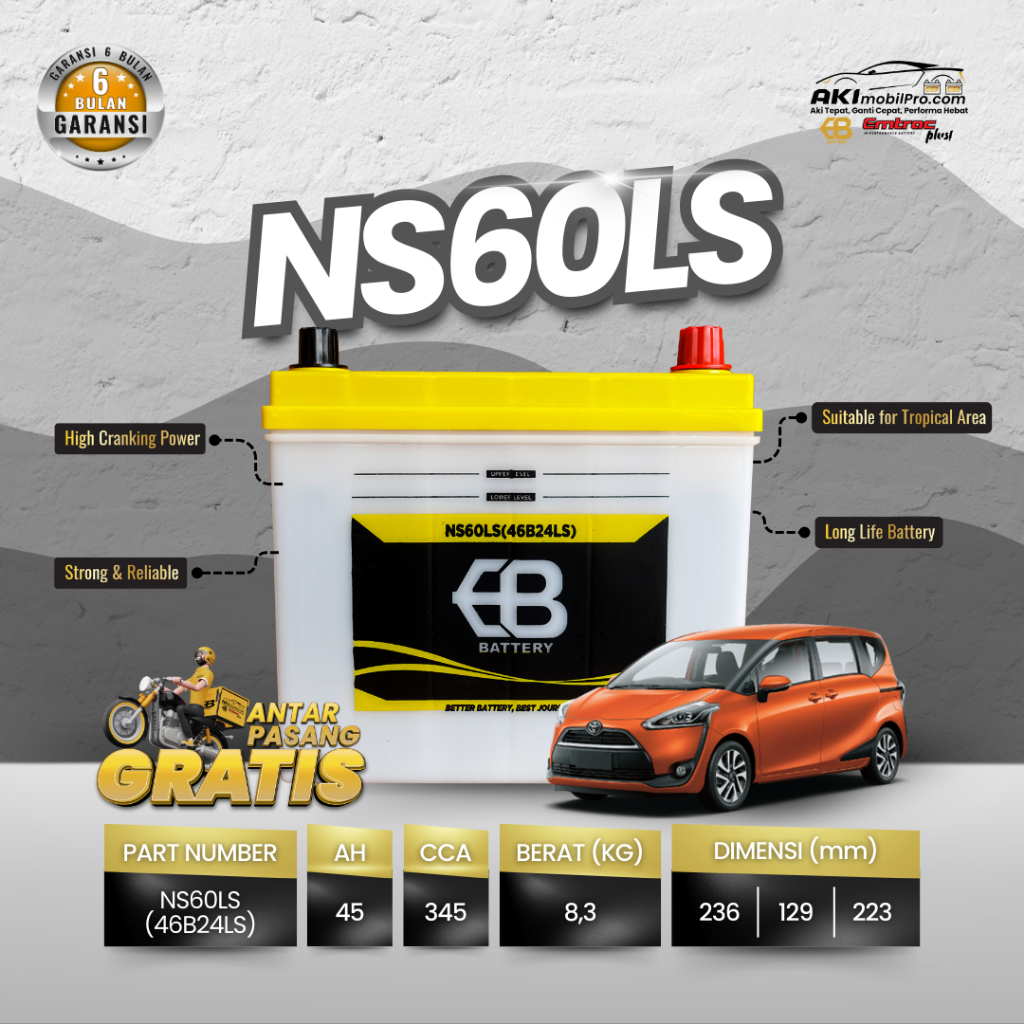 Jual AKI BASAH MOBIL EB BATTERY NS60LS (46B24LS) | Shopee Indonesia
