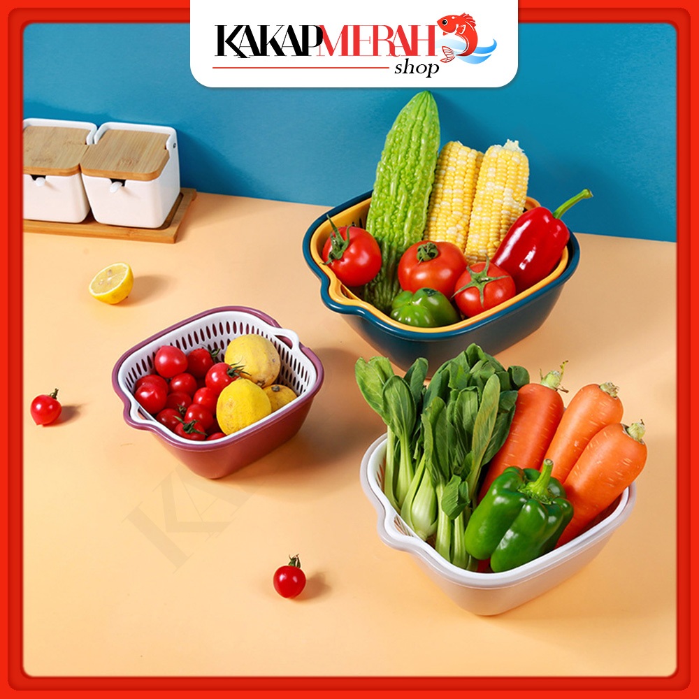 Jual Keranjang Baskom Peniris 2in1 Sayur Buah Wadah Cuci Beras Makanan ...