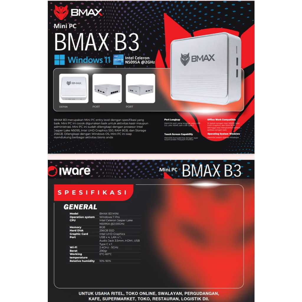 Jual BMAX Mini PC B3 Intel Celeron N5095 8/256GB SSD with Windows 11 ...