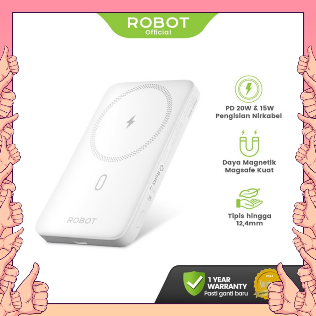 Jual ROBOT Powerbank Magsafe Wireless 5000mAh dengan PD 20W Magsafe ...