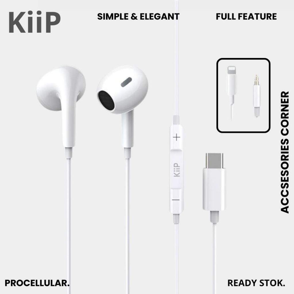 Jual KiiP Headset Kabel Wired Jack 3.5mm / Type C / Lightning HD Call ...