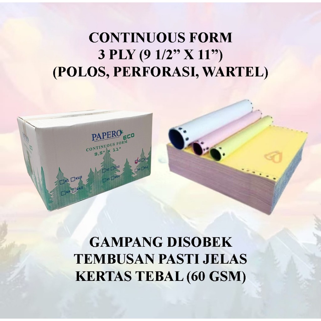 Jual Kertas Continuous Form Paper Print Full 9x11" ( 3 Ply ) | Shopee ...