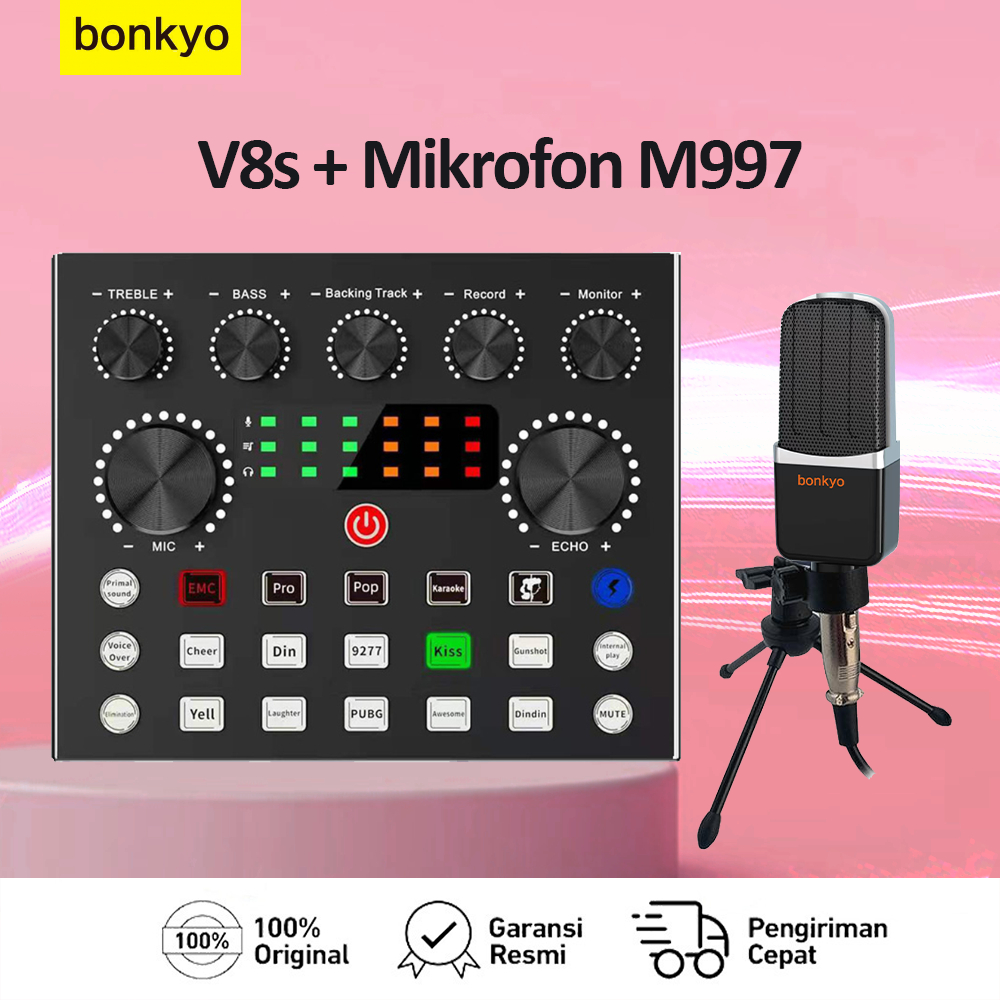 Jual V8S + M996/M997 mic sound card singing recording professional live broadcast equipment with ...