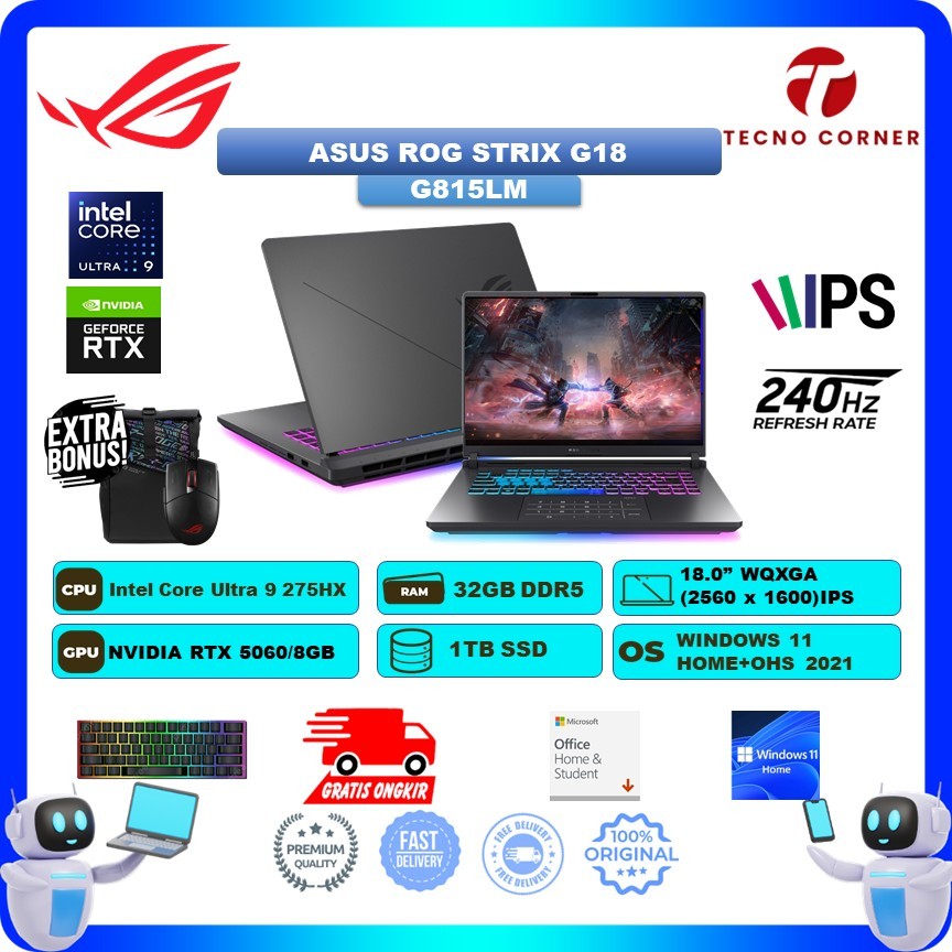 Jual Asus ROG Strix G18 G815LM Ultra 9 275HX RTX5060/8GB 32GB 1TB W11 ...