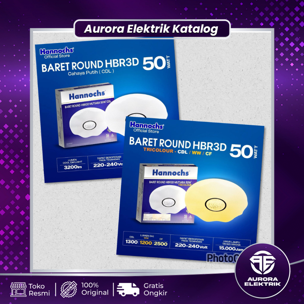 Jual Lampu LED Downlight / Baret Round HBR3D Mutiara HANNOCHS 50 Watt ...