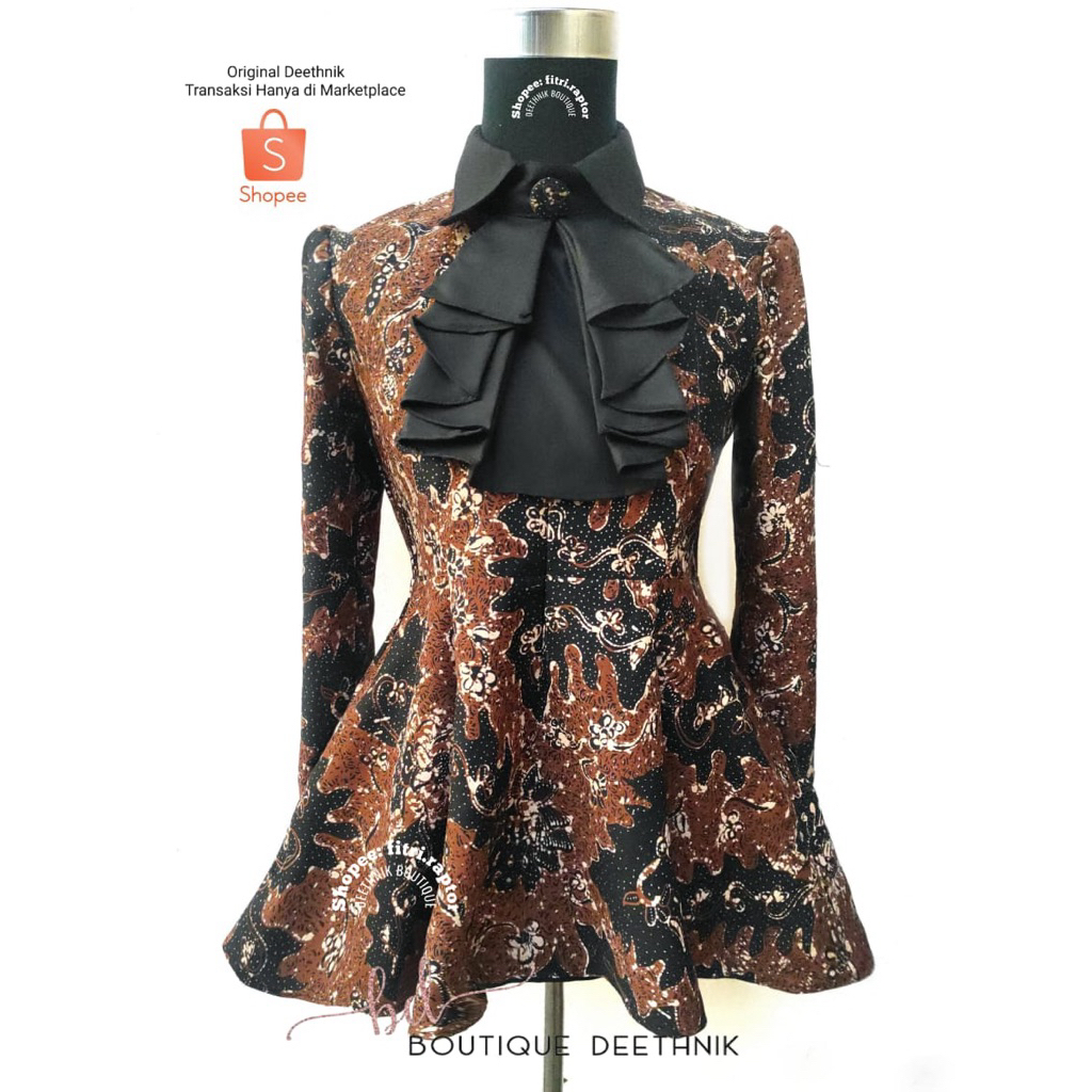 Jual Baju batik warna dasar hitam mix sogan model peplum kerah victoria ...