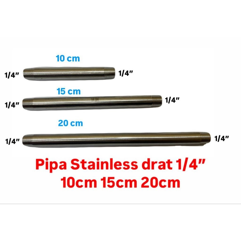 Jual Pipa Stainless drat 1/4" x 1/4" panjang 10cm 15cm 20cm | Shopee ...