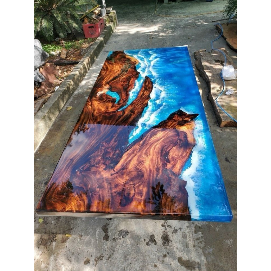 Jual Meja Trembesi Resin/ Meja Makan trembesi Resin / Meja Resin Motif ...
