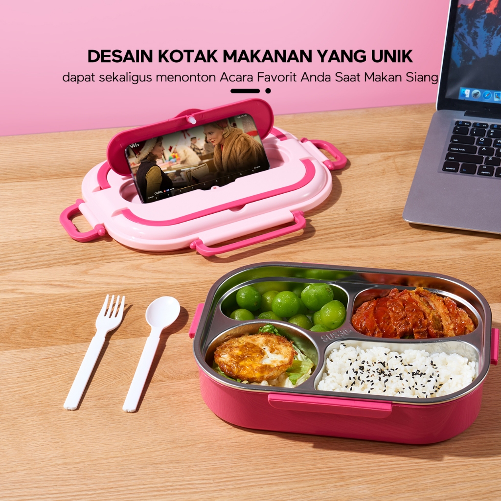 Jual ecentio tempat makan stainless lunch box 4 Grid 1200ml Tahan Panas Kotak Makan stainless ...