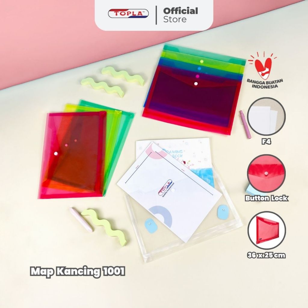 Jual TOPLA Map Kancing 1001 TIPIS File Folder Plastik Kertas ukuran Folio F4 Anti Air dan Kuat ...