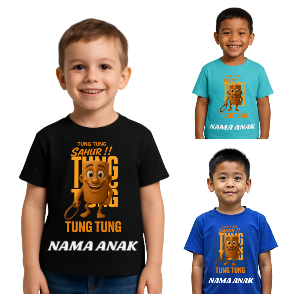 Jual Kaos anak Laki Laki Perempuan Tanggung Motif Tung tung Sahur 3D Bahan combed 30s Adem ...