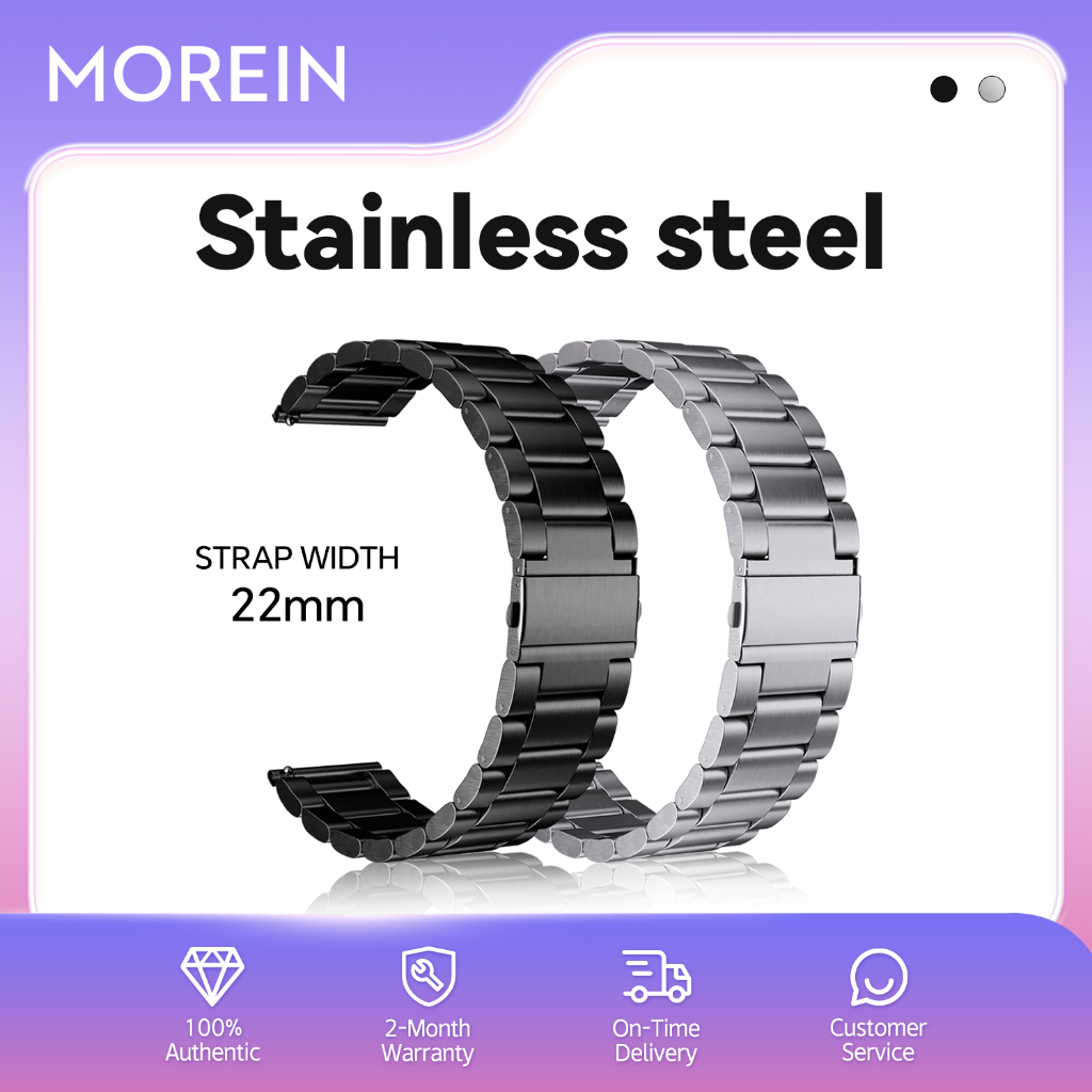 Jual Morein Smart Watch Strap 22mm Stainless Steel Tali Jam Tangan Smartwatch Band Tali Rantai ...