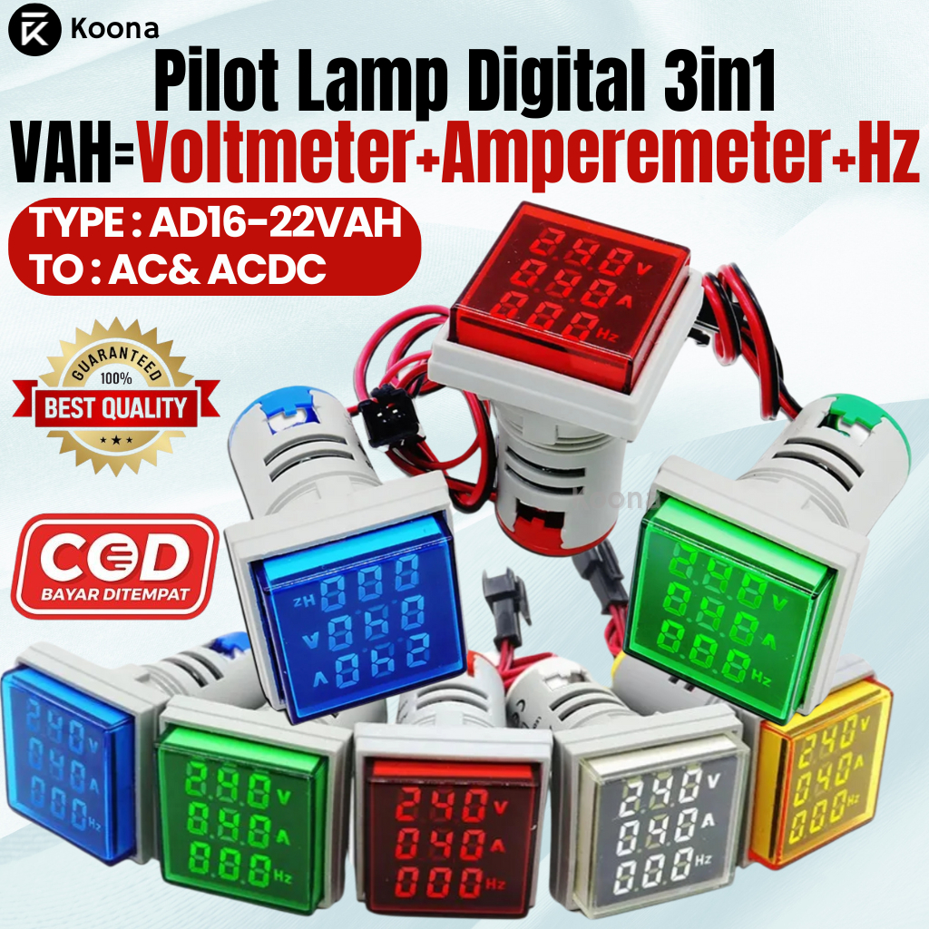 Jual Pilot Lamp Digital VAHz 3in1 Voltmeter+Amperemeter+Hz AD16-22VAH ...