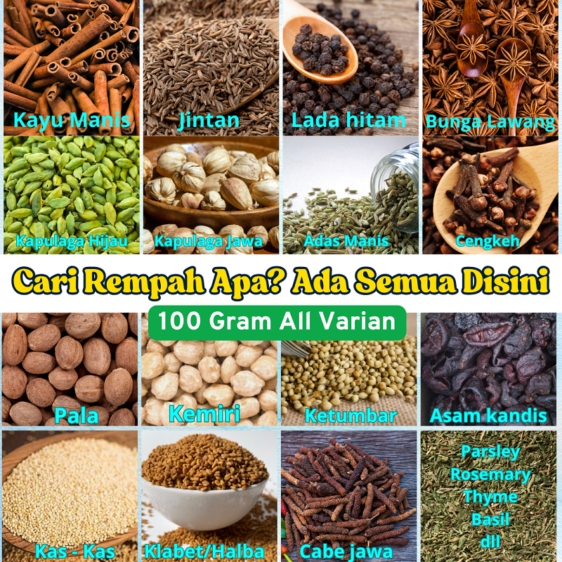 Jual {100g} Rempah Lengkap - Adas, Bunga Lawang, Pala, Jintan, Rosemary ...
